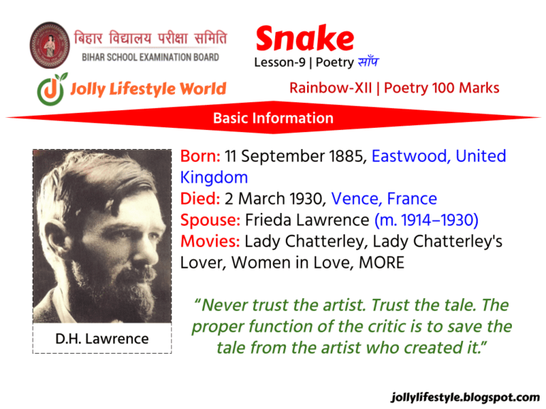 Snake Summary by D.H. Lawrence » Jolly Lifestyle World